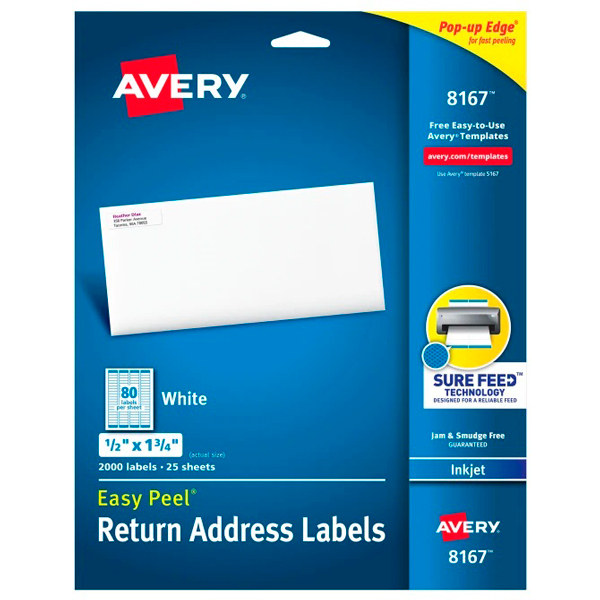 Etiqueta Avery Para Impresoras Ink Jet 1 2 X 1 3 4 2000 Etiquetas